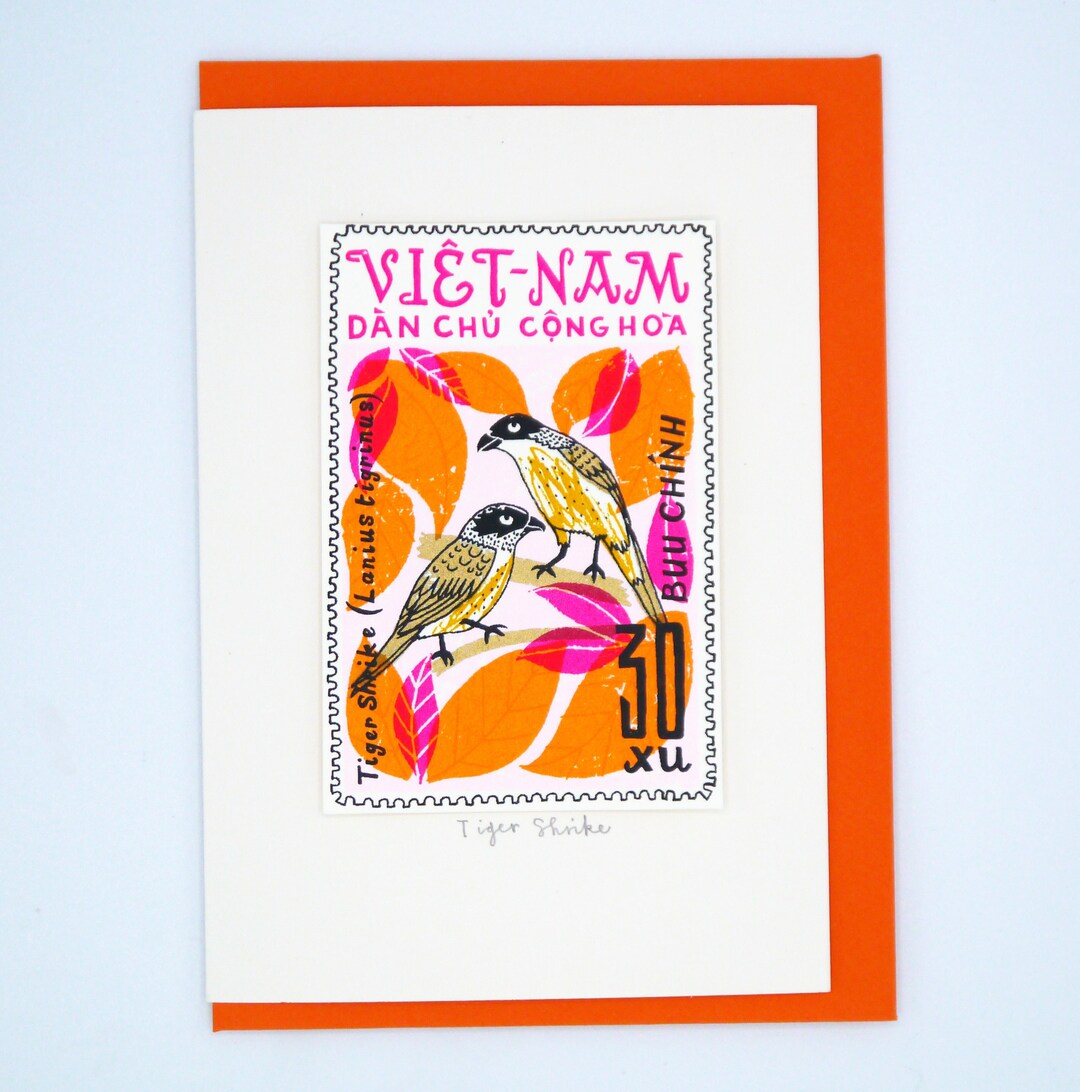 Bird Stamp Card - Vietnam Tiger Shrike - Etsy