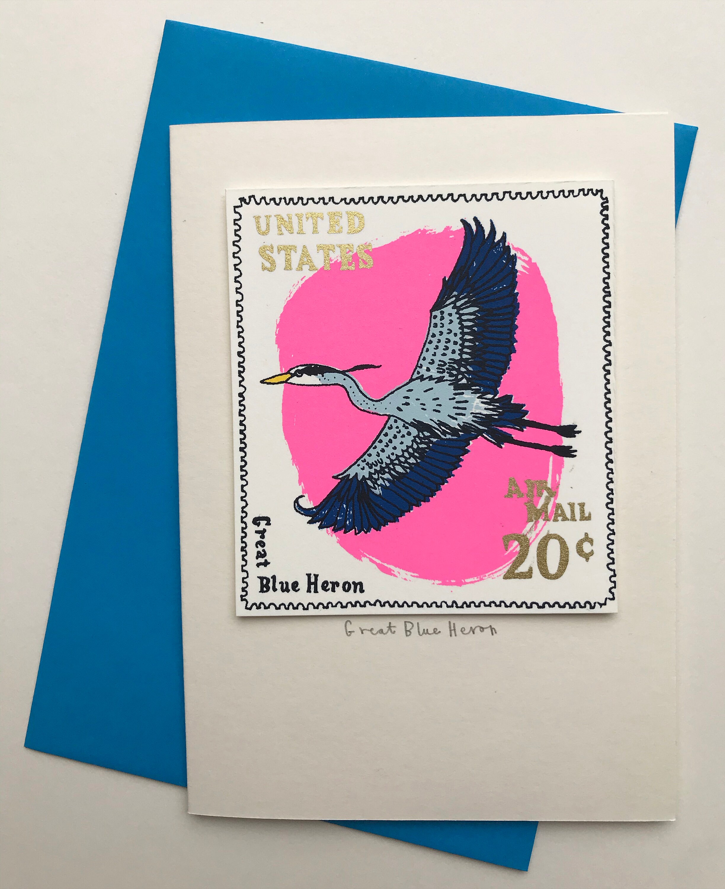 Bird Stamp Card - Great Blue Heron/american Stamp - Etsy UK