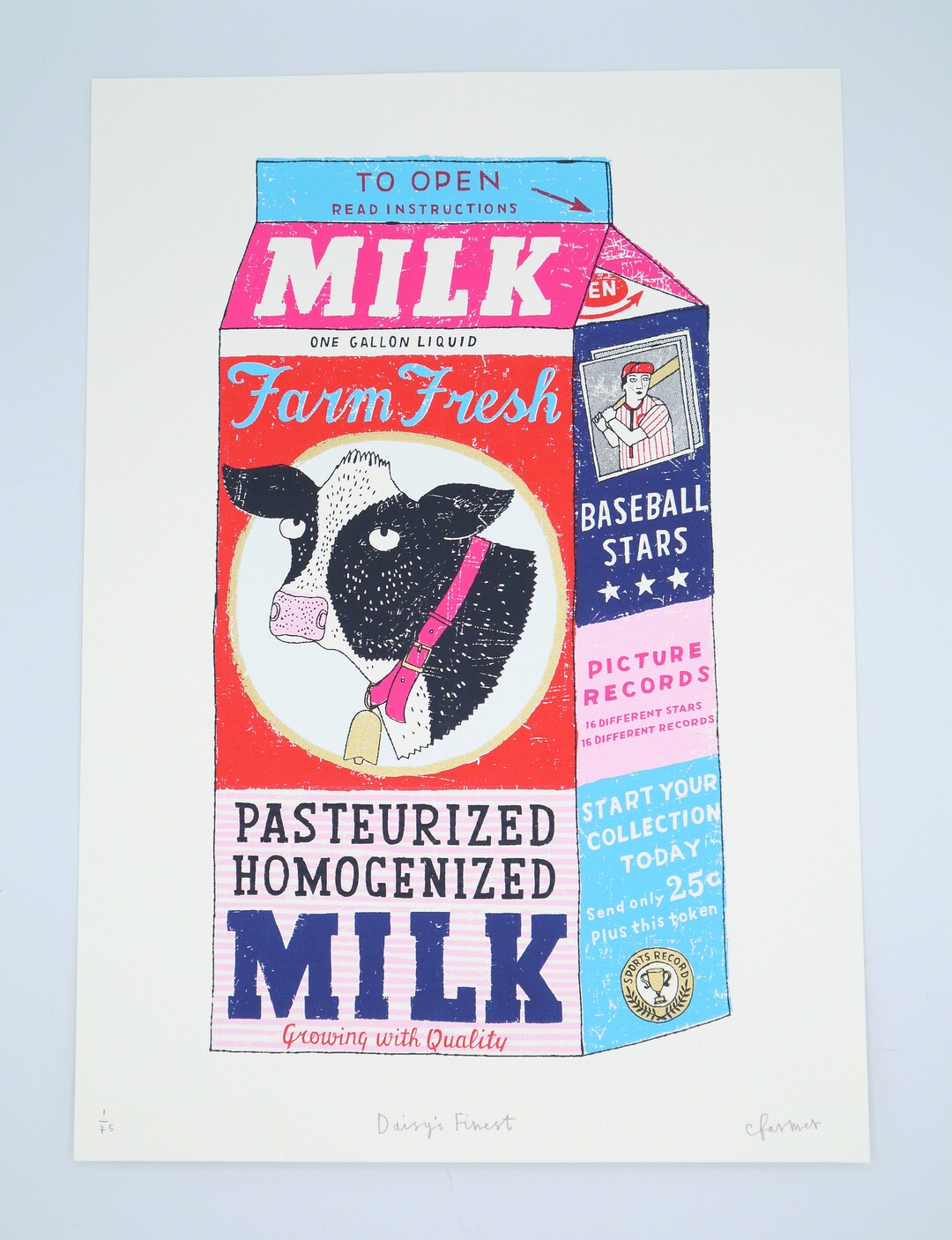 Milk Carton Cow Screen Print - 'daisy's Finest' - Etsy