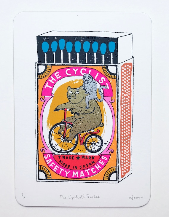 Bear and Monkey Matchbox Screen Print the | Etsy UK
