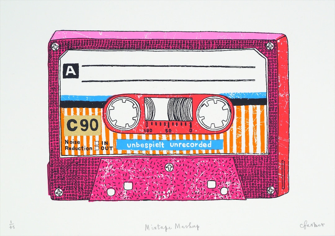 Personalised Pink Mix Tape Screen Print - 'mixtape Mash Up' - Etsy