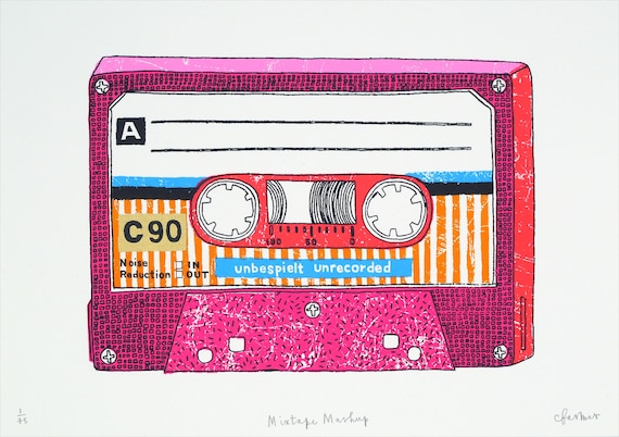 Personalised Pink Mix Tape Screen Print 'mixtape Mash - Etsy
