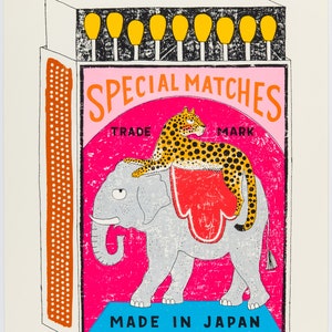 Elephant and Leopard Matchbox - "taken for an Extra Long Ride" - Etsy