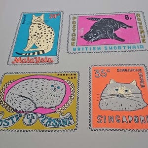 Cat Stamps Screenprint International Cats - Etsy