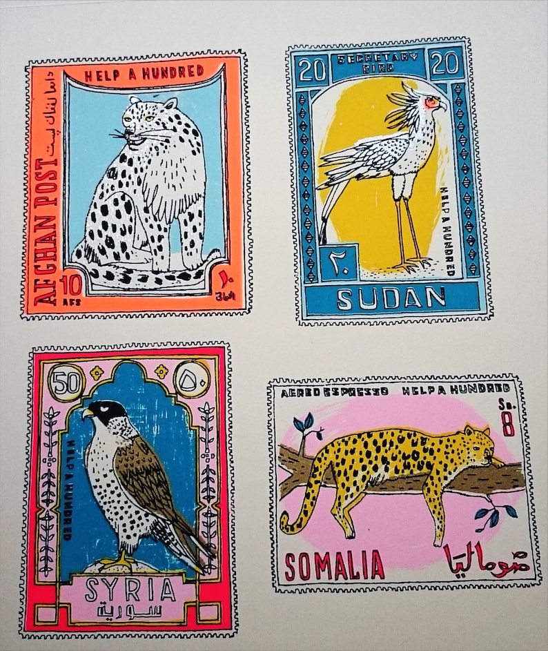 Animal Stamps Screen Print National Birds and Beasts - Etsy