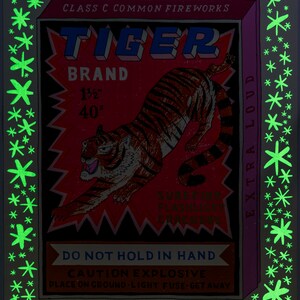 Tiger Firecracker Box Screen Print - Burning Bright - Etsy
