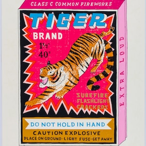 Tiger Firecracker Box Screen Print - Burning Bright - Etsy