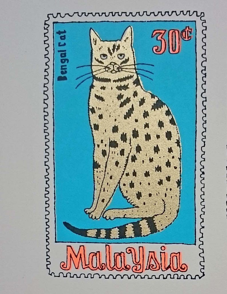 Cat Stamps Screenprint International Cats | Etsy UK
