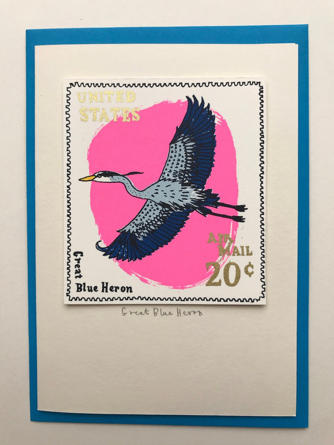 Bird Stamp Card - Great Blue Heron/american Stamp - Etsy UK