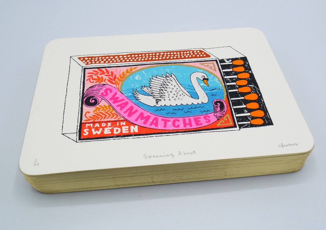 Swan Vintage Matchbox Screen Print - Swanning About - Etsy