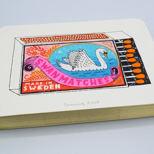 Swan Vintage Matchbox Screen Print - Swanning About - Etsy