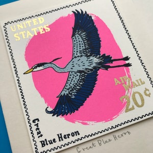 Bird Stamp Card - Great Blue Heron/american Stamp - Etsy UK