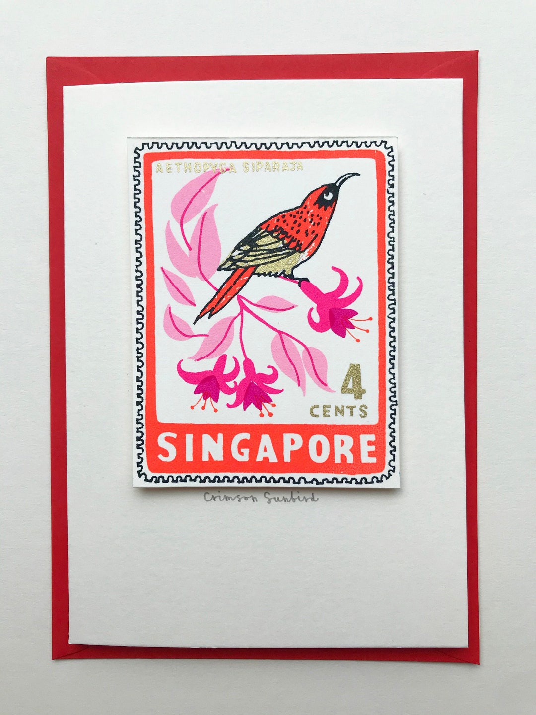 Bird Stamp Card - Singapore/crimson Sunbird Stamp - Etsy