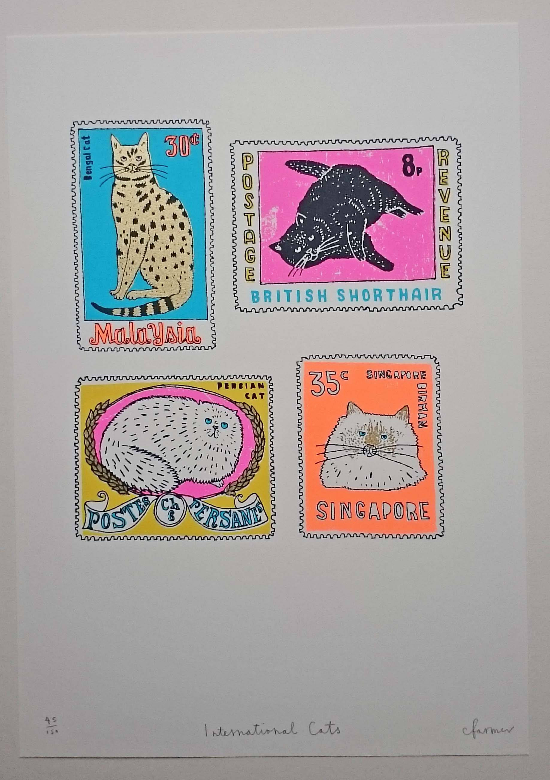 Cat stamps screenprint International Cats | Etsy