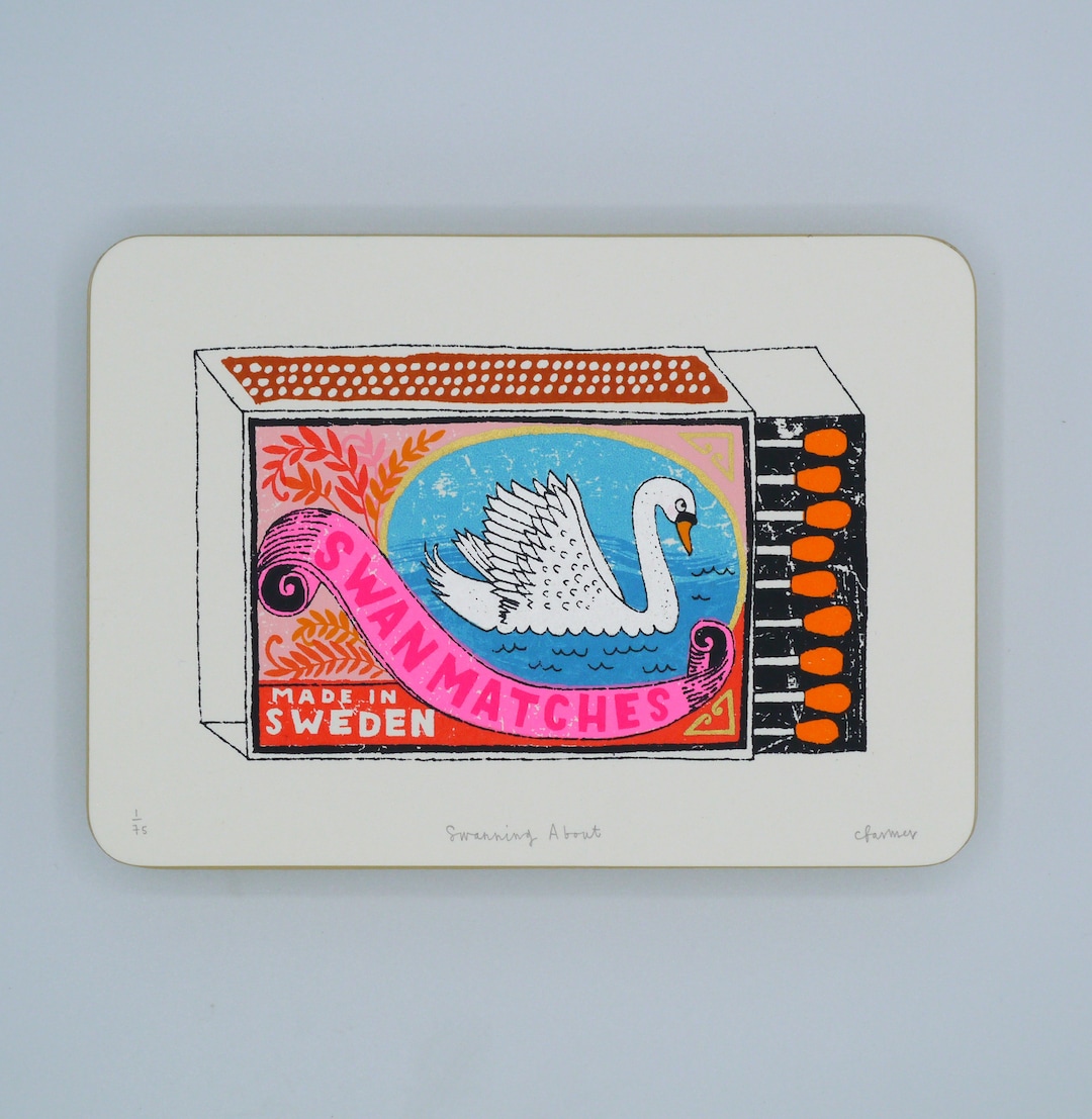 Swan Vintage Matchbox Screen Print - Swanning About - Etsy