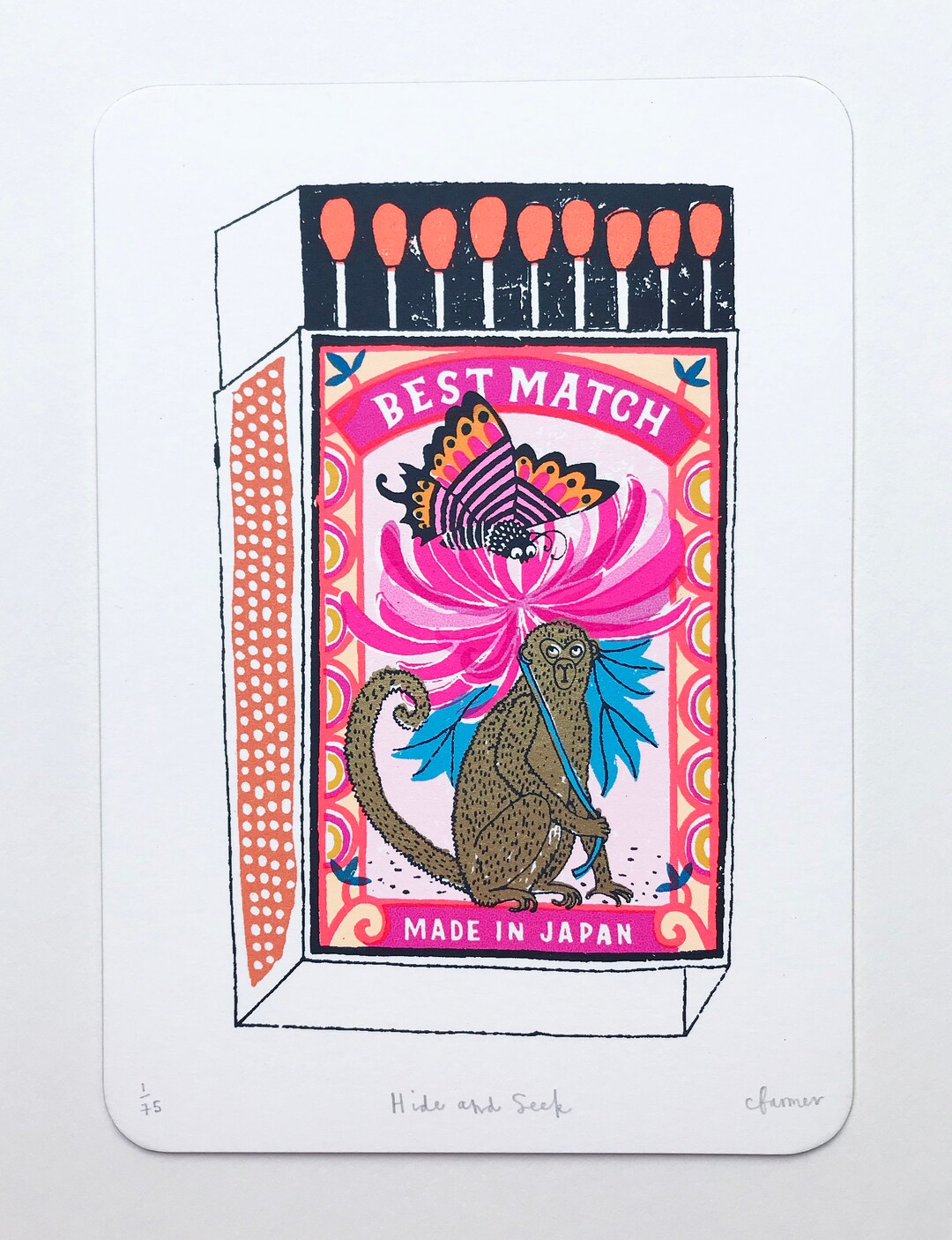 Monkey and Butterfly Matchbox Screen Print hide and - Etsy