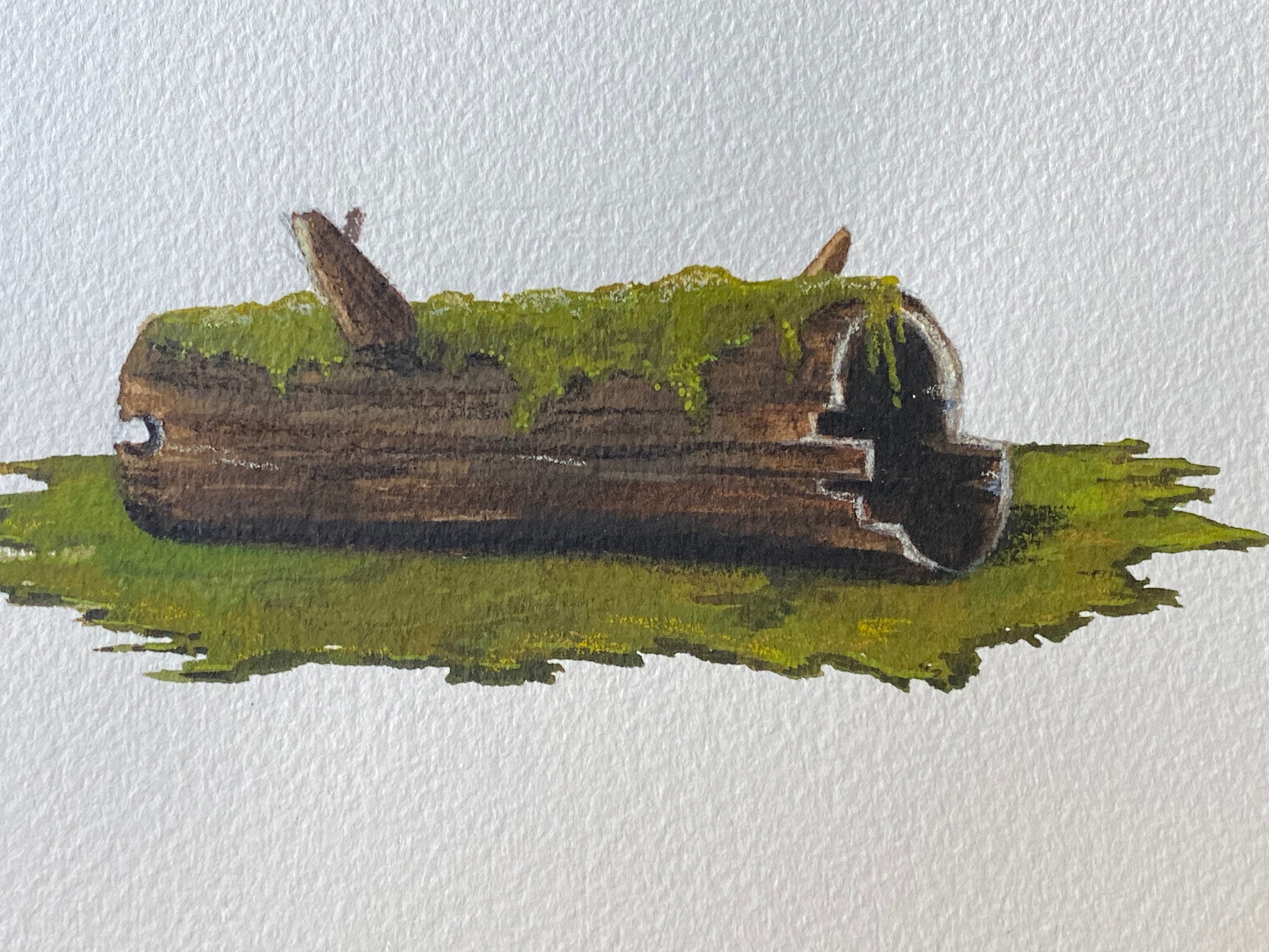 Mossy log original watercolor matted for 8x10 simple art decor | Etsy