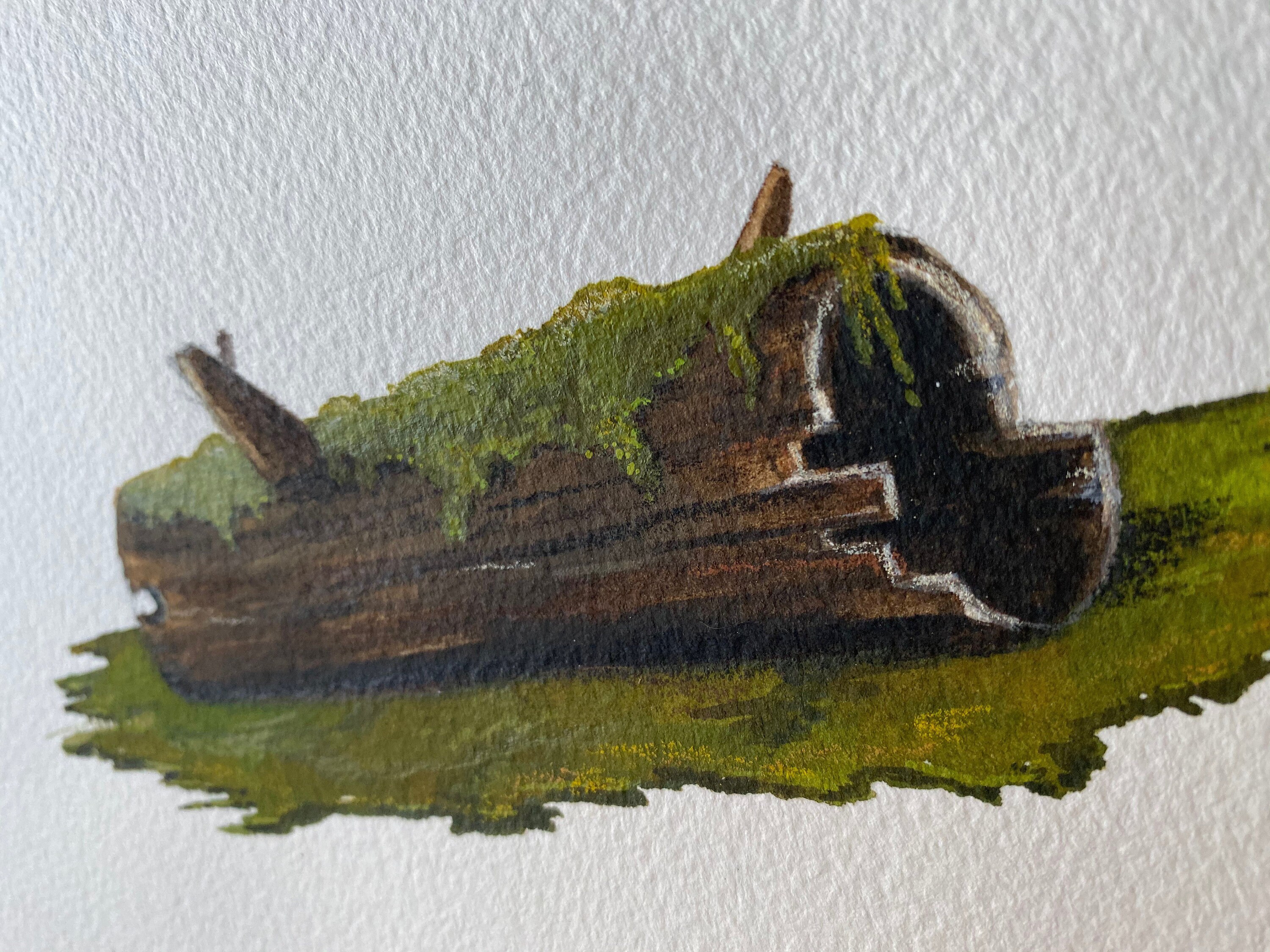 Mossy log original watercolor matted for 8x10 simple art decor | Etsy