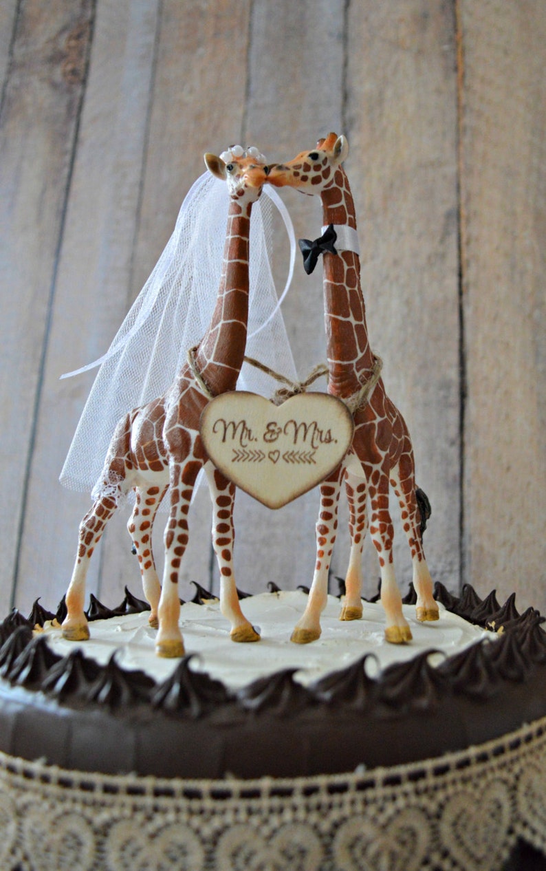 Giraffe Wedding Cake Topper Zoo Jungle Theme Mr Mrs Wood | Etsy
