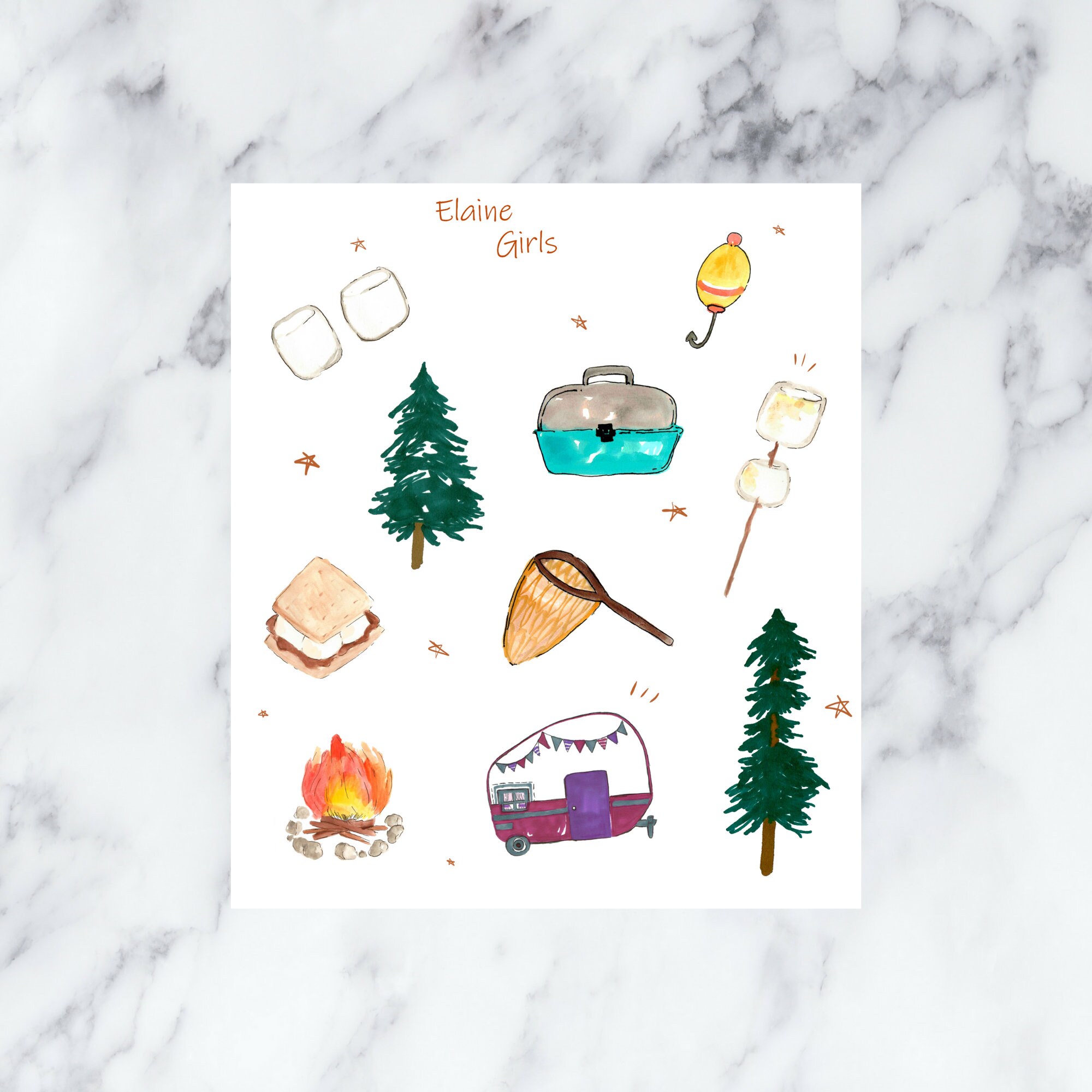 Sticker Sheet Cute Camping Sticker Sheet Cute Stickers | Etsy