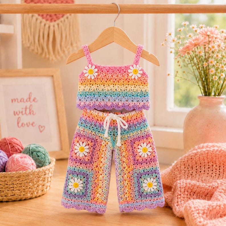 Baby Rainbow Crochet Dress Pattern | Pastel Daisy Dressset | Boho ...