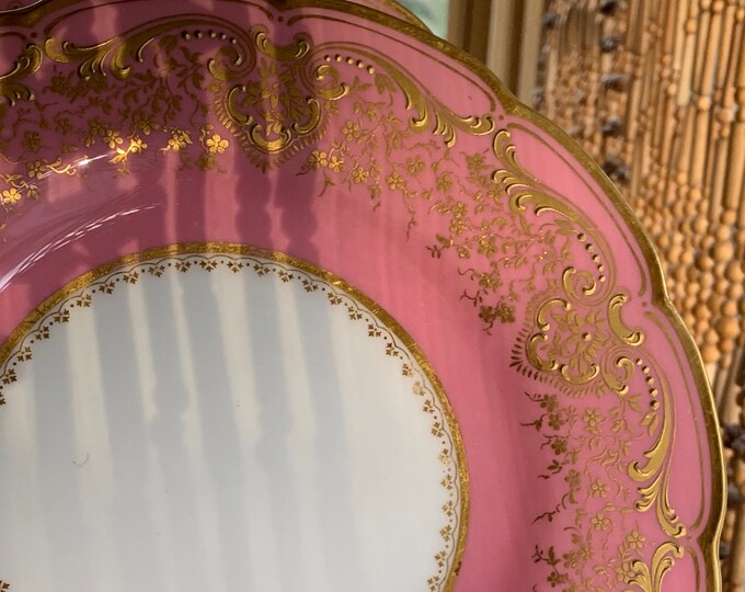 4 Rare Antique Pompadour Pink Royal Worcester Plates W Encrusted ...