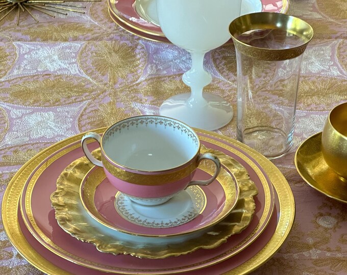 22pc Antique Pink Minton Dinnerware Set W Raised Encrusted Gilded Rims ...