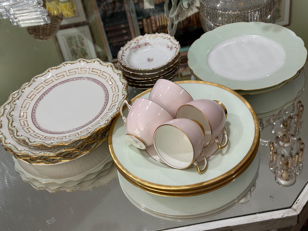 Assembled Vintage Dinner Set Minton & Limoges Plates Adderly Teacups - Etsy
