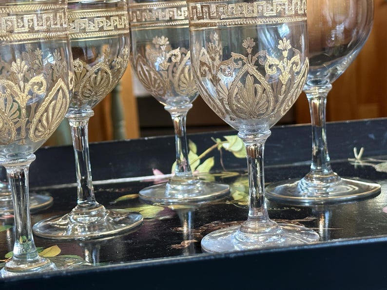 8pc Antique French Saint Louis Crystal Stemware With Gold Engraving ...