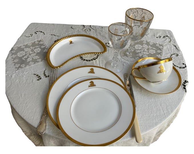 Antique French Limoges China Set for Wedding Gift-27pc Gilded Crest ...
