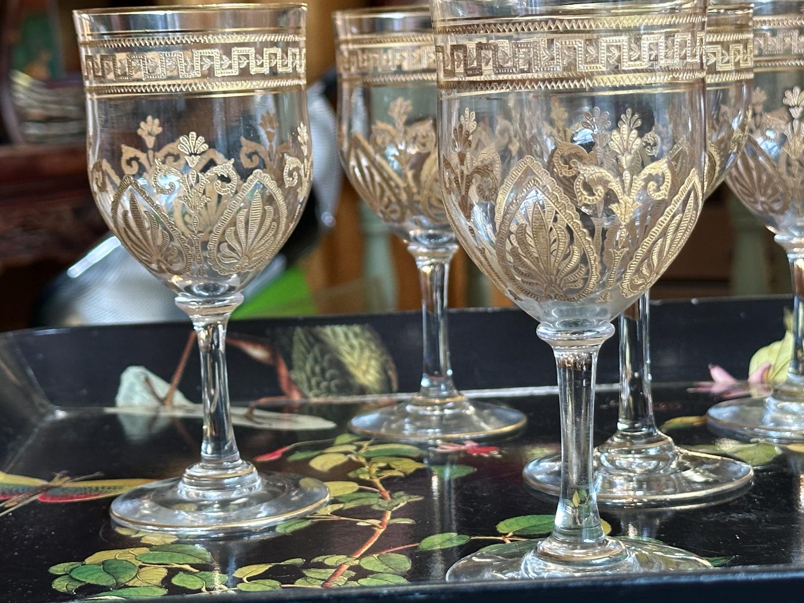 8pc Antique French Saint Louis Crystal Stemware With Gold Engraving ...