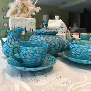 Antique Teal Murano Glass Tea Set for 2 Milleflori Heirloom Collection ...