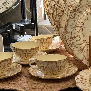 32pc Antique Copeland Spode Dessert Set for Nine Embossed Brown Leaves ...