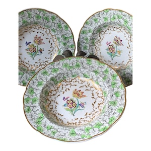 3 Rare Antique Grainger Worcester Soup Plates With Elaborate Green Leaf ...