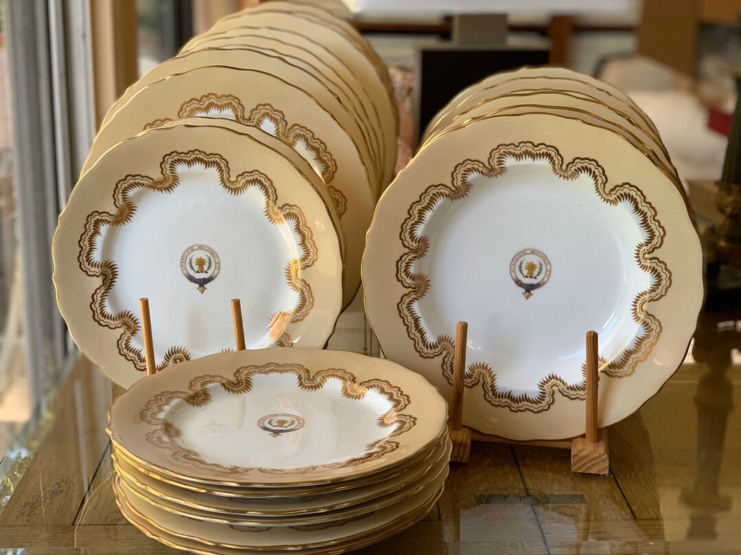 22pc Rare Antique Samuel Alcock Dinnerware Set W Khaki Colored Rims ...