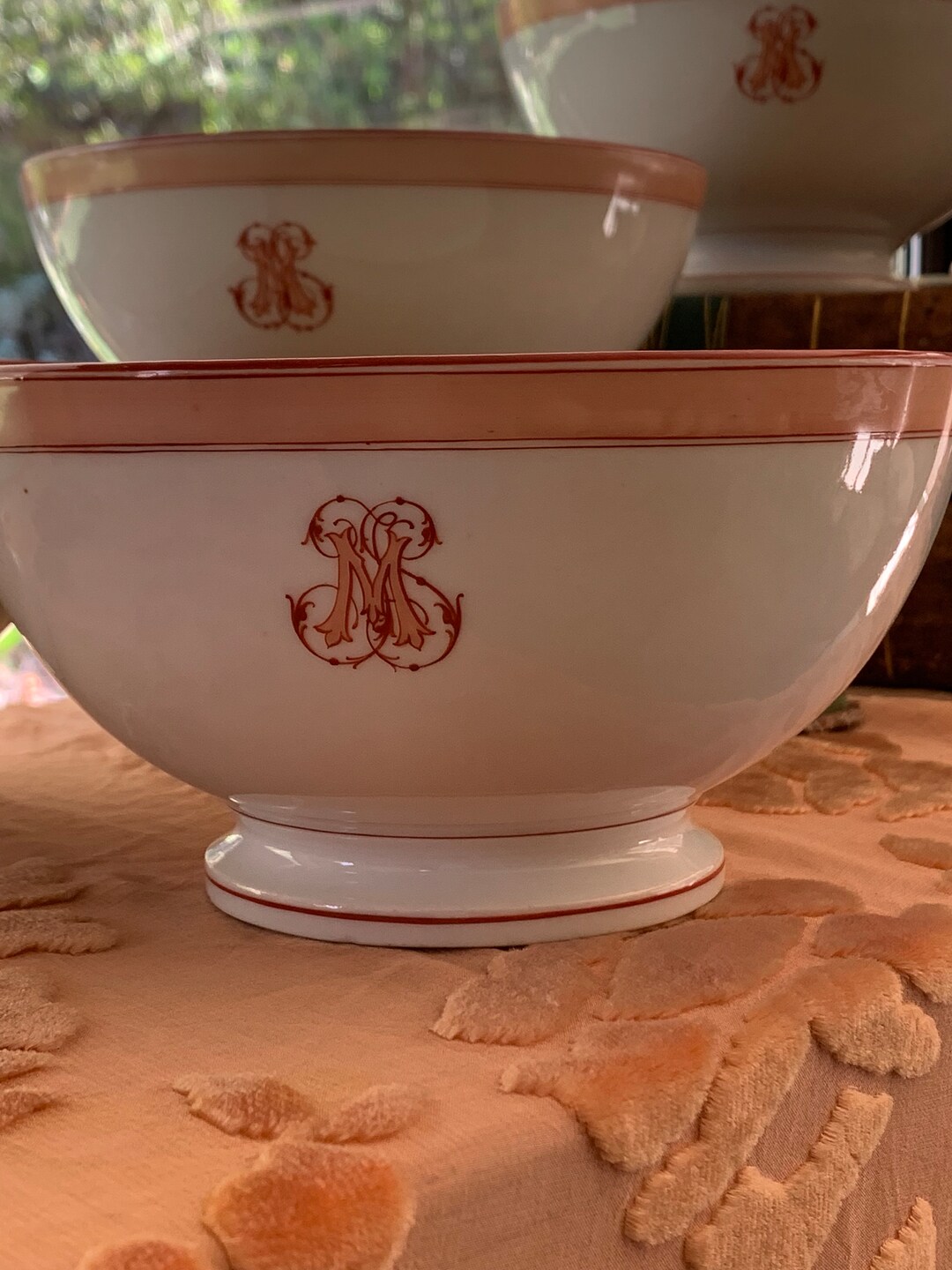 4 Antique French Old Paris Monogrammed Soup Bowls W Large Gumbo Soup ...