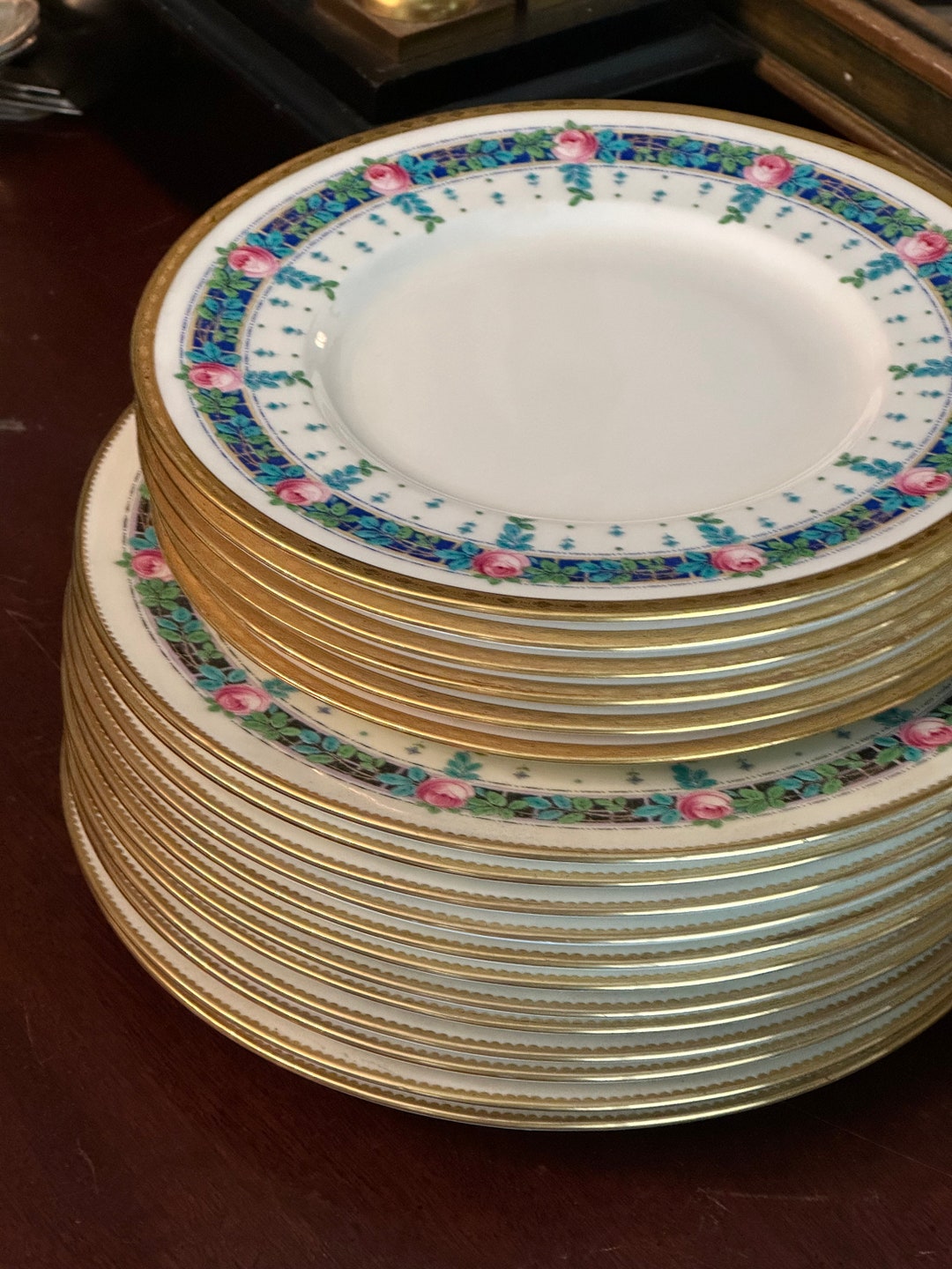 18pc Antique Minton Dinner Plates and Dessert Plates W Hand Painted ...