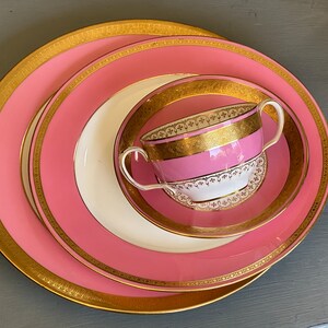 22pc Antique Pink Minton Dinnerware Set W Raised Encrusted Gilded Rims ...