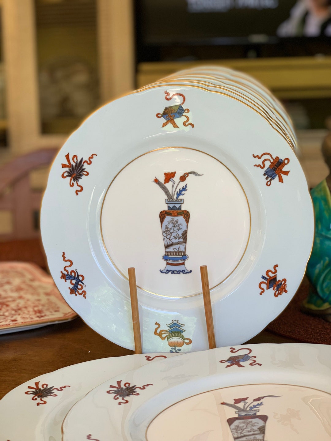 12 Antique Chinoiserie Minton Dinner Plates W Pale Blue Border, Gold ...