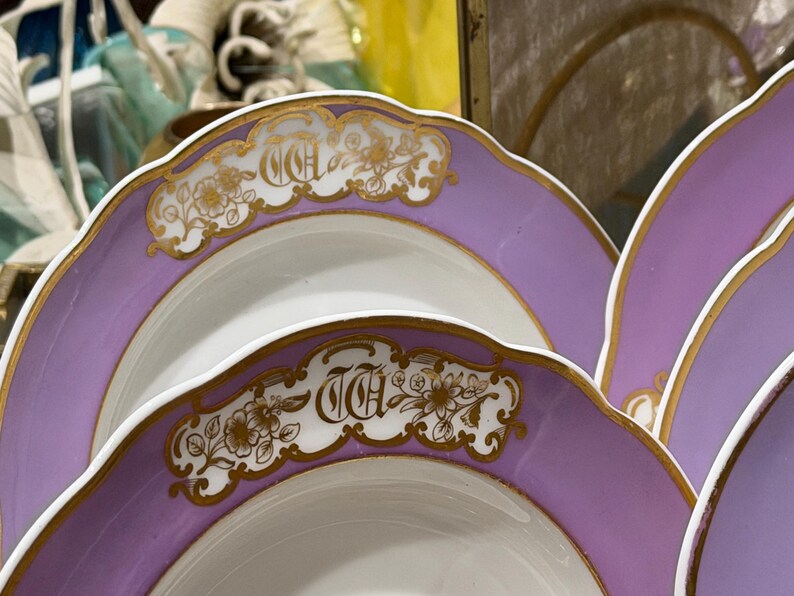 1833 Copeland Spode Felspar Lavender Dessert Plates Gilded Floral ...