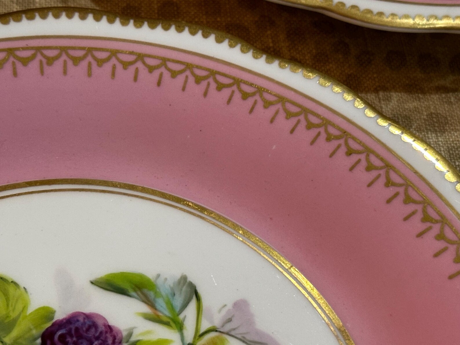 1850 Antique Pink Botanical Fruit Dessert Plates: Gilded Rims - Etsy
