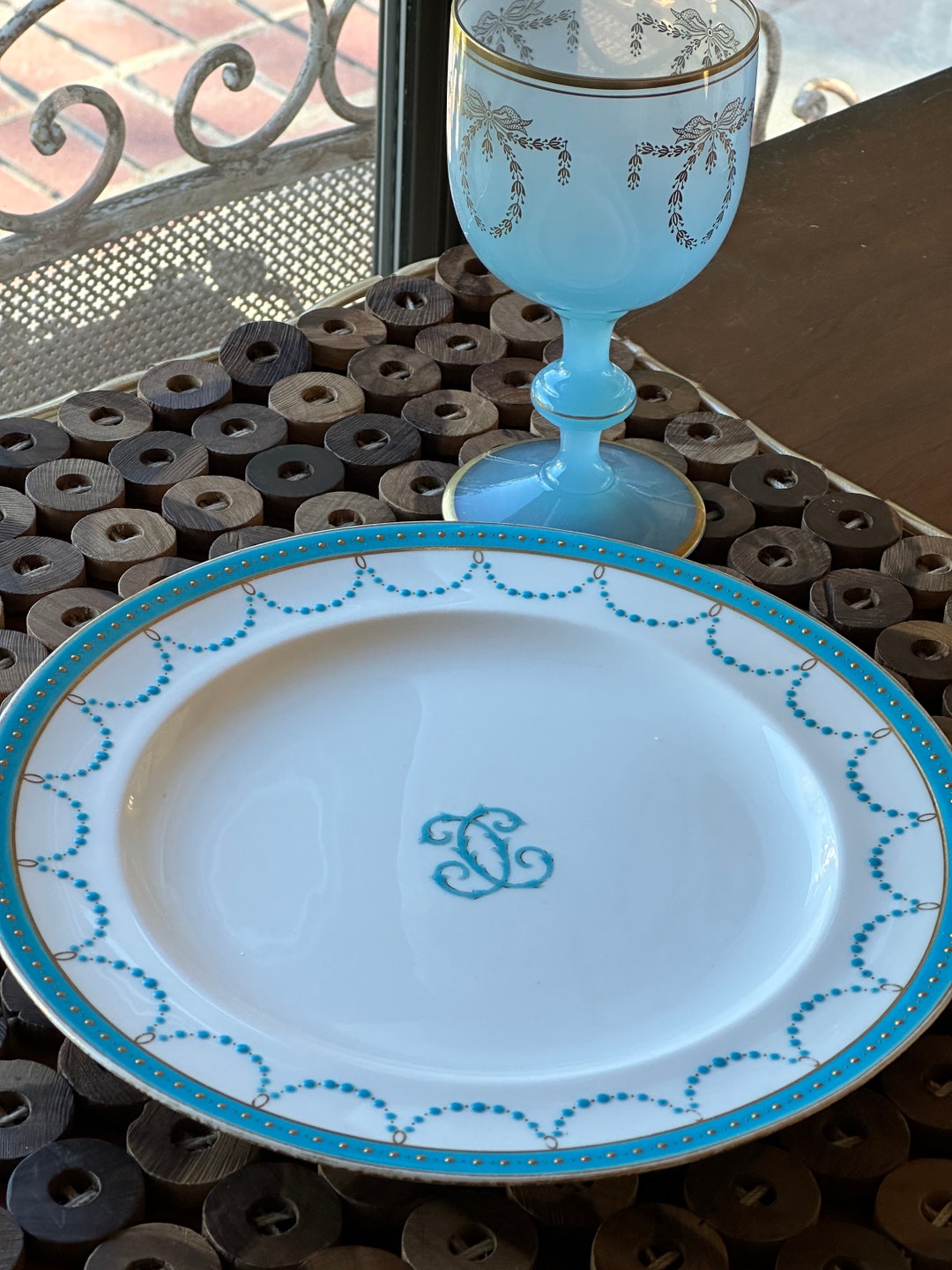 Pr Antique Minton Neoclassical Dinner Plates W Enameled Turquoise ...