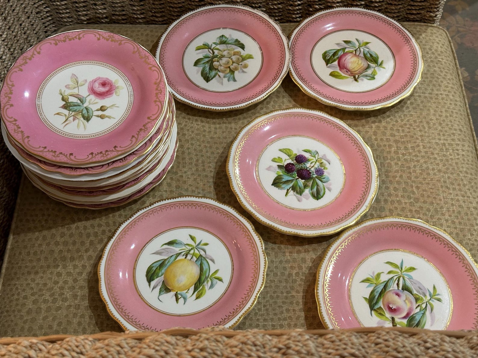 1850 Antique Pink Botanical Fruit Dessert Plates: Gilded Rims - Etsy