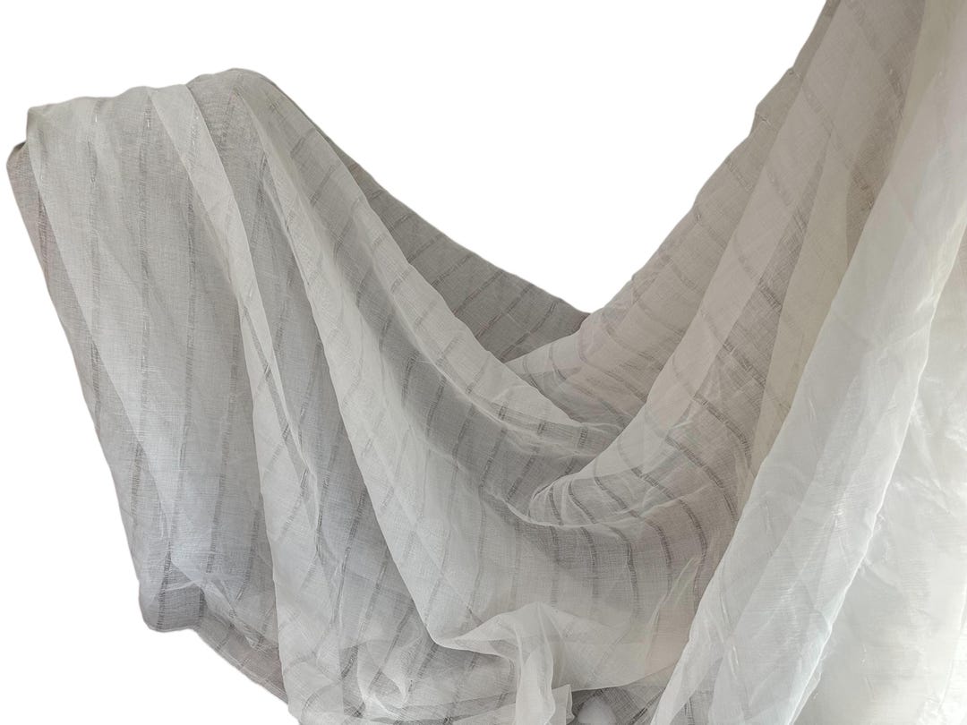 Vintage White Sheer Gauze Fabric: Shiny Striped Wedding and Bedroom ...