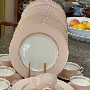 26pc Vintage Lenox China Set W Pale Pink Ground, 14 Dinner Plates, 6 ...