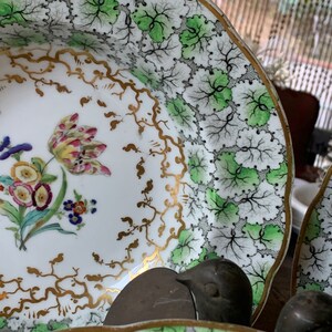 3 Rare Antique Grainger Worcester Soup Plates With Elaborate Green Leaf ...