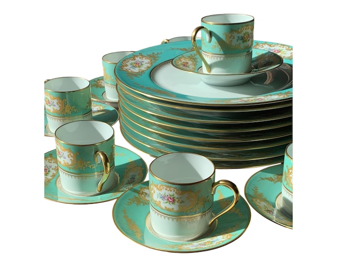 24pc French Limoges Aqua Dinnerware Set W Dinner Plates,teacups and ...