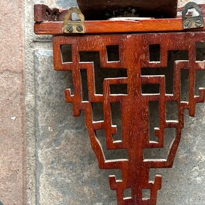 Pair Antique Chinese Carved Wood Deity Statues on Display Shelves ...