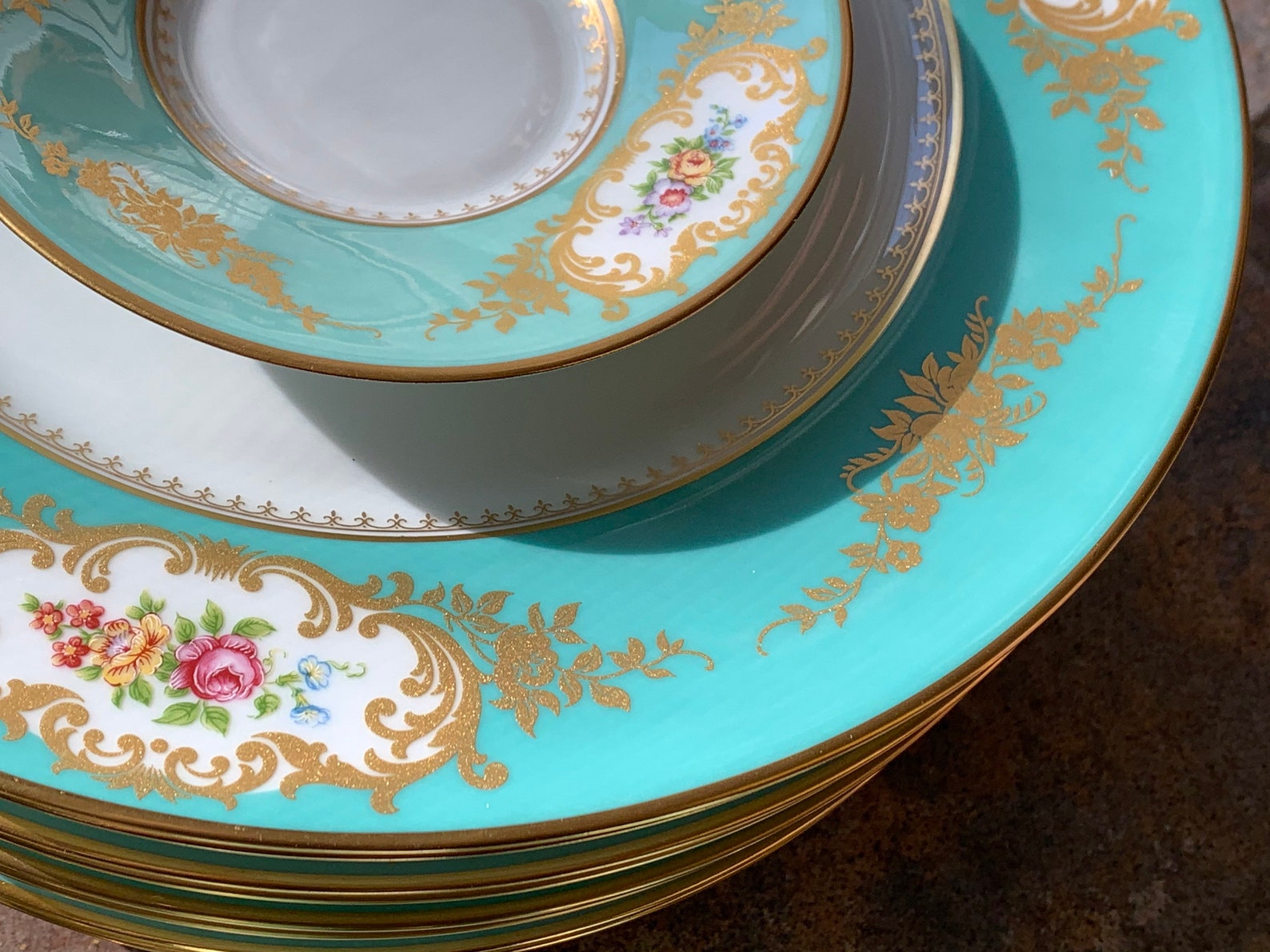 24pc French Limoges Aqua Dinnerware Set W Dinner - Etsy