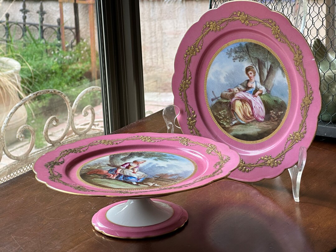 Pair 19th Century French Sevres Dessert Compote Dishes W Hand Painted ...